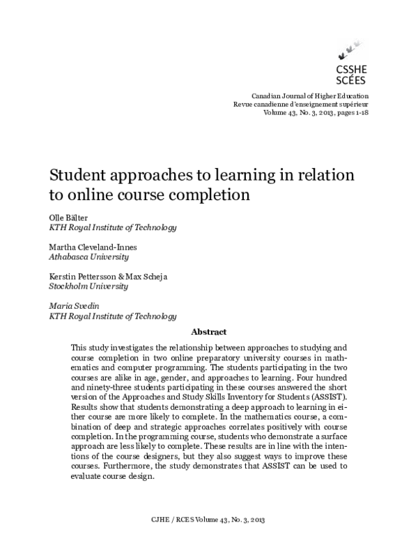 (PDF) Student Approaches to Learning in Relation to Online Course ...