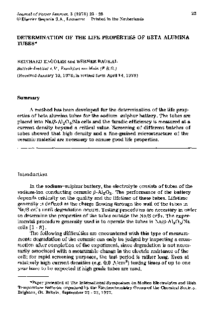 (PDF) Determination of the life properties of beta alumina tubes