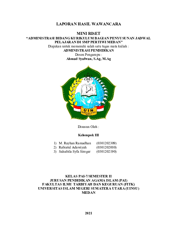 (DOC) LAPORAN HASIL WAWANCARA MINI RISET "ADMINISTRASI BIDANG KURIKULUM ...