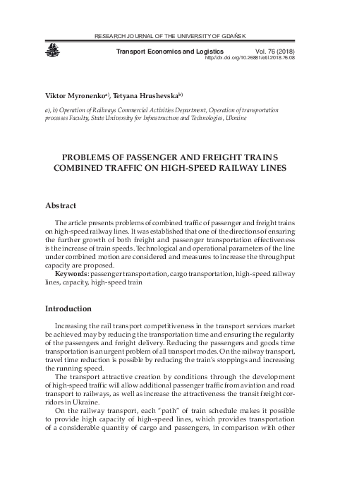 (PDF) Problems of passenger and freight trains combined traffic on high ...