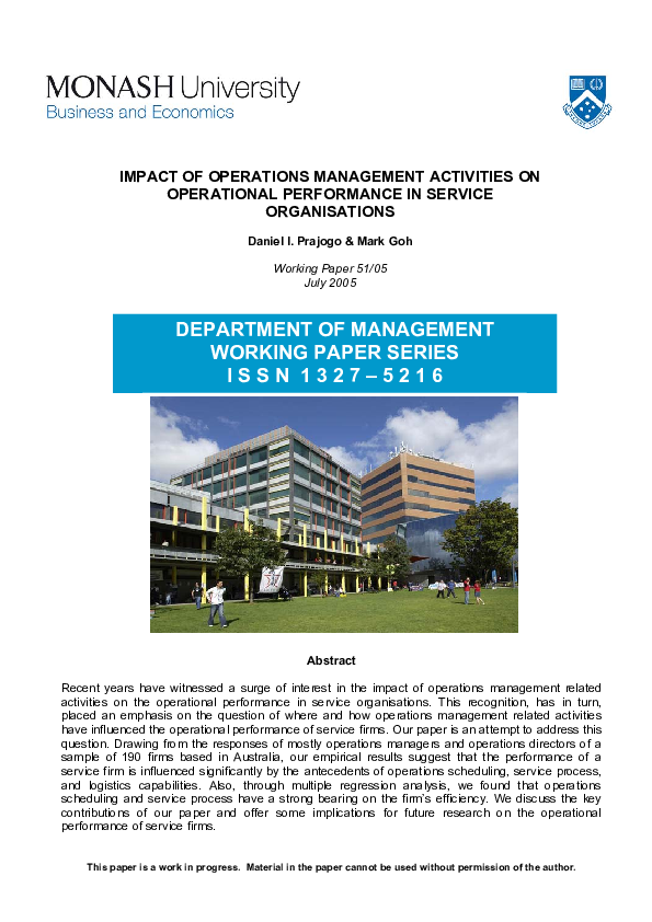 (PDF) Impact of Operations Management Activities on Operational ...