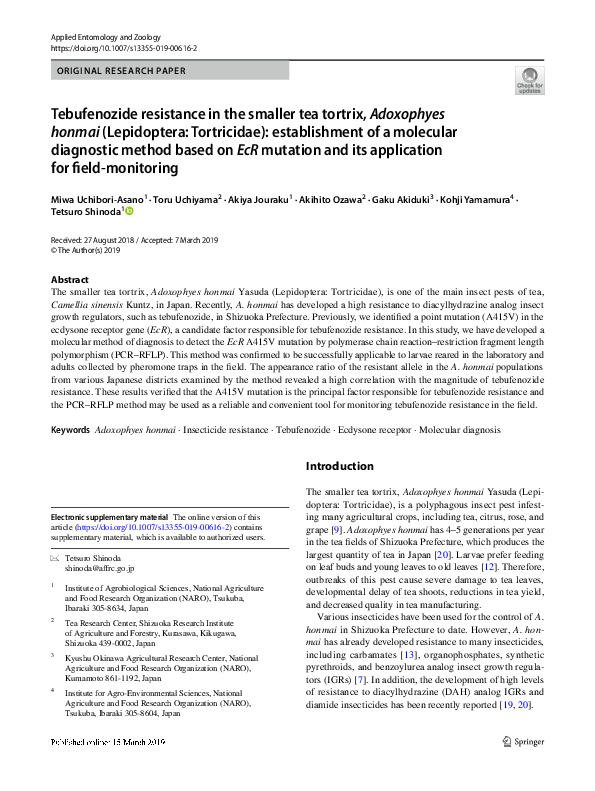 (PDF) Tebufenozide resistance in the smaller tea tortrix, Adoxophyes ...