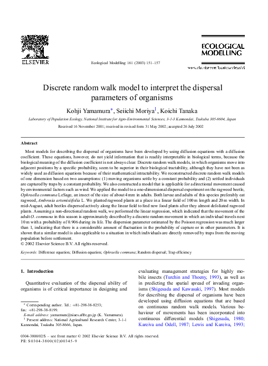 Pdf Discrete Random Walk Model To Interpret The Dispersal Parameters