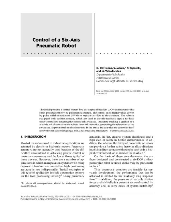 (PDF) Control of a six-axis pneumatic robot
