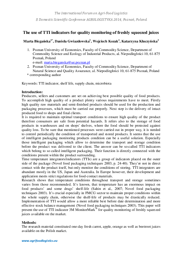 (PDF) The use of TTI indicators for quality monitoring of freshly ...
