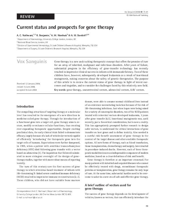 (PDF) Current status and prospects for gene therapy