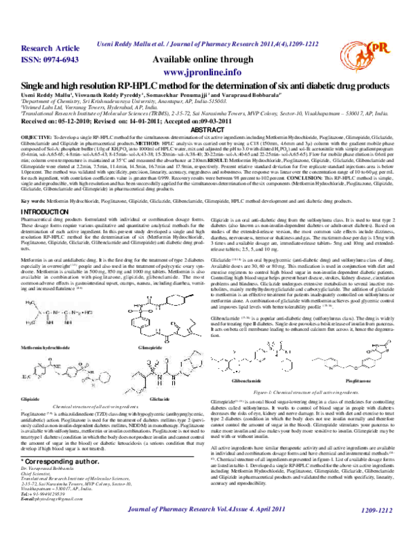 (PDF) Single and high resolution RP-HPLC method for the determination of six anti diabetic drug ...