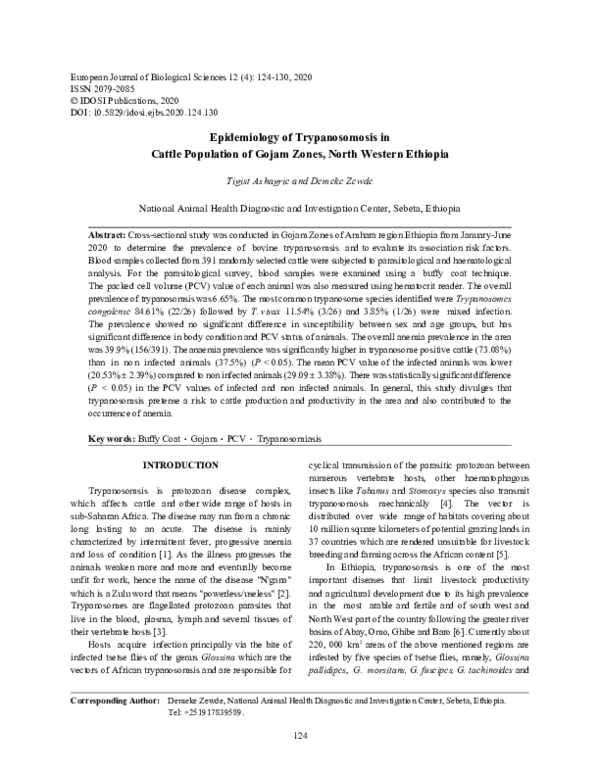 (PDF) Epidemiology of Trypanosomosis in Cattle Population of Gojam ...