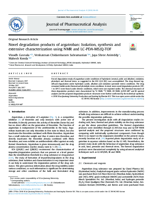 (PDF) Novel degradation products of argatroban: isolation, synthesis ...