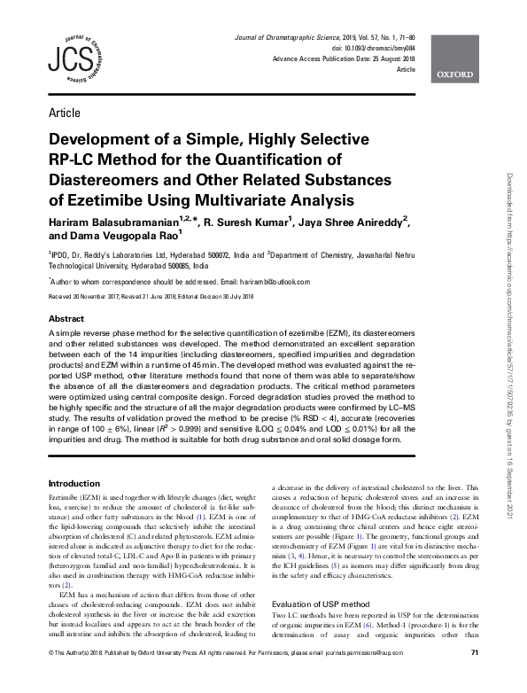 (PDF) Development of a Simple, Highly Selective RP-LC Method for the ...