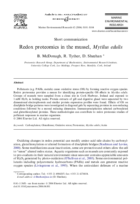 (PDF) Redox proteomics in the mussel, Mytilus edulis