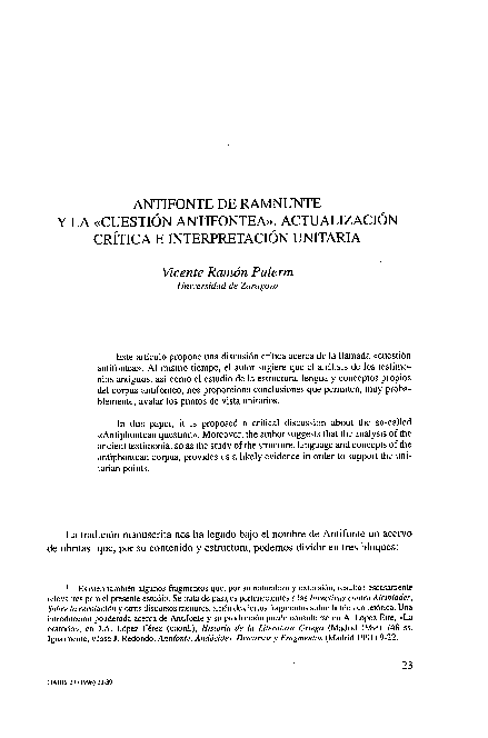 (PDF) Antifonte de Rammunte y la cuestión antifontea: Actualización crítica e interpretación ...
