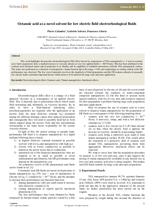(PDF) Octanoic acid as a novel solvent for low electric field ...