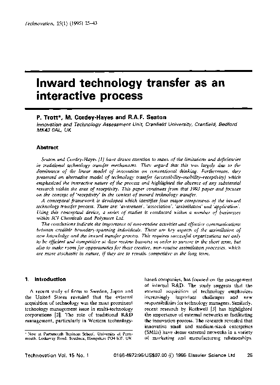 (PDF) Inward technology transfer as an interactive process