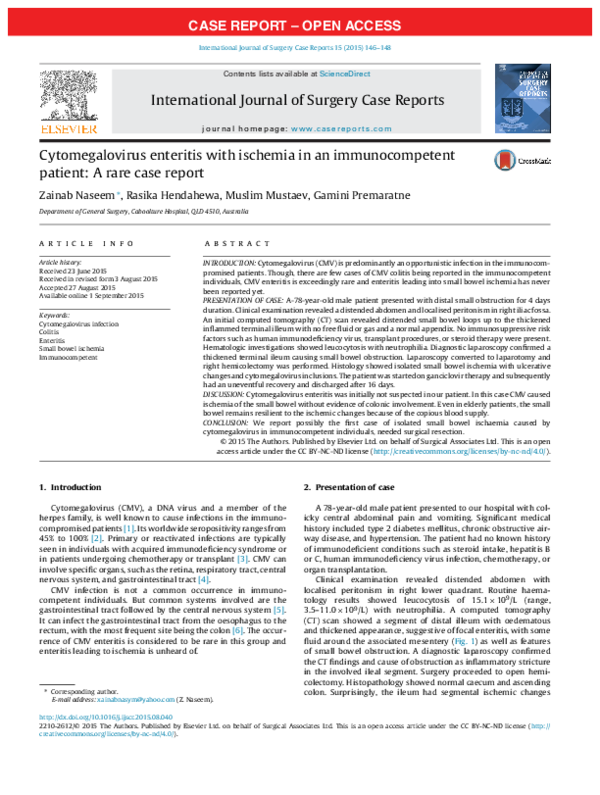 (PDF) Cytomegalovirus enteritis with ischemia in an immunocompetent ...
