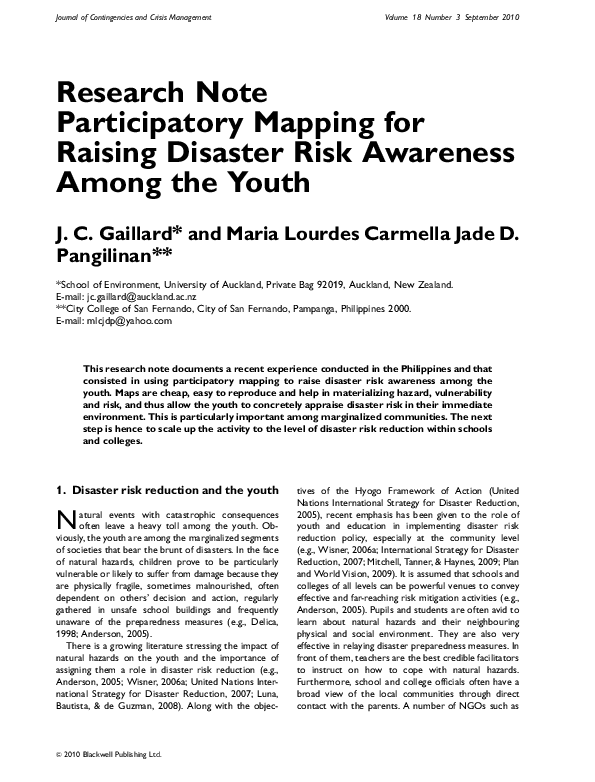 (PDF) Participatory Mapping for Raising Disaster Risk Awareness Among ...
