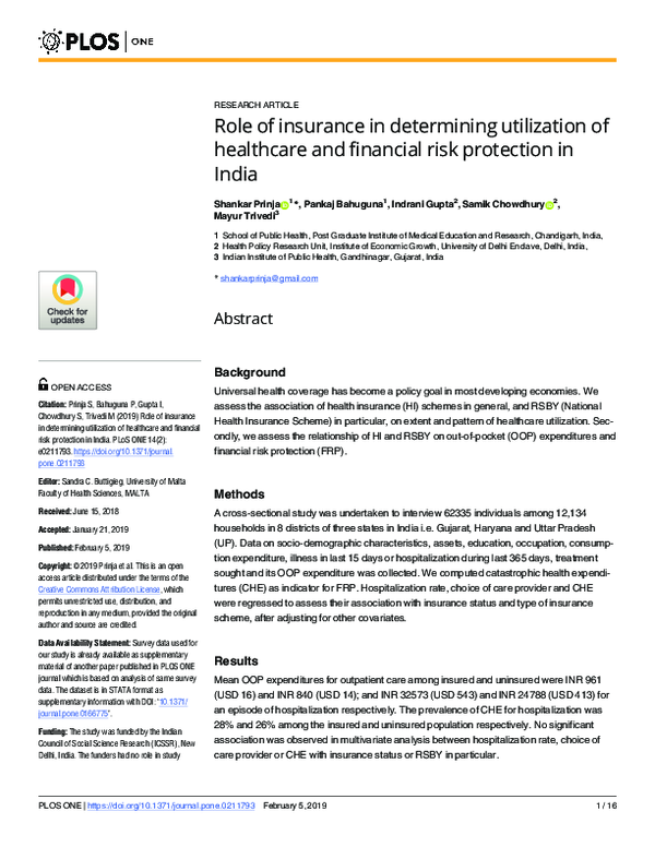 (PDF) Role of insurance in determining utilization of healthcare and ...