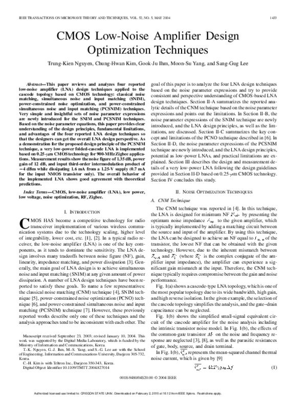 (PDF) CMOS Low-Noise Amplifier Design Optimization Techniques