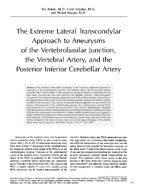 (PDF) The extreme lateral transcondylar approach to aneurysms of the ...