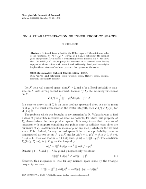 (PDF) On Characterizations of -Inner Product Spaces | Basel M. Hardan - Academia.edu