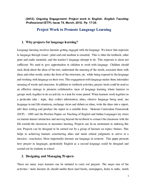 (DOC) Project Work to Promote Language Learning