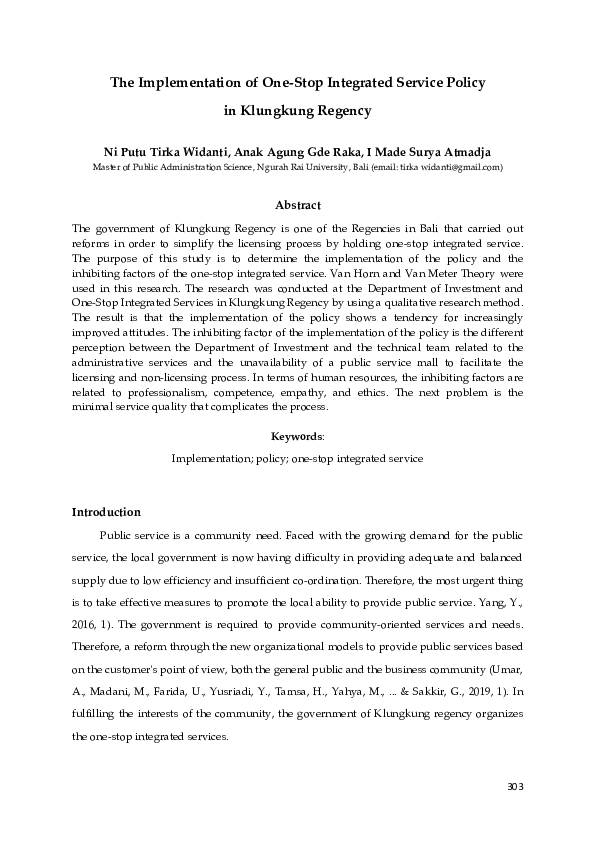 (PDF) The Implementation of One-Stop Integrated Service Policy in ...