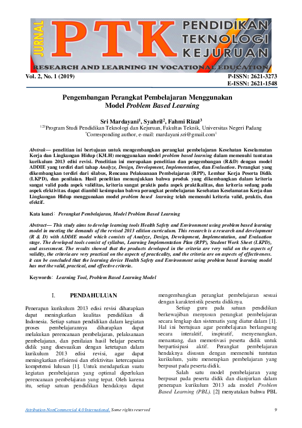 (PDF) Pengembangan Perangkat Pembelajaran Menggunakan Model Problem Based Learning