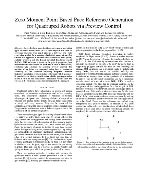 (PDF) Zero Moment Point based pace reference generation for quadruped ...