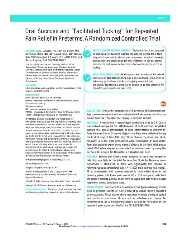 (PDF) Oral Sucrose and "Facilitated Tucking" for Repeated Pain Relief ...