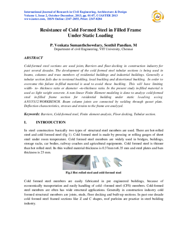 (PDF) Resistance of Cold Formed Steel in Filled Frame Under Static Loading