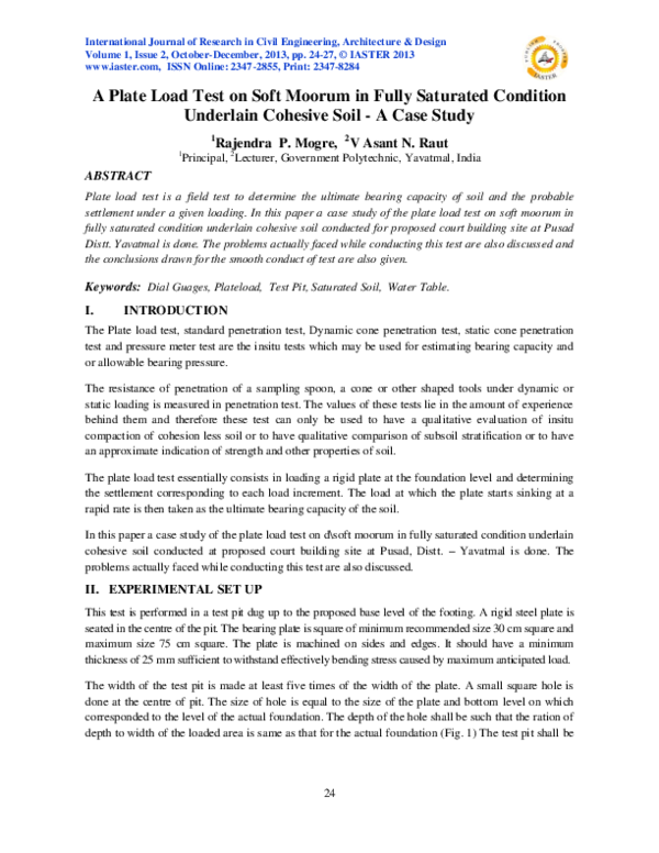 (PDF) A Plate Load Test on Soft Moorum in Fully Saturated Condition ...