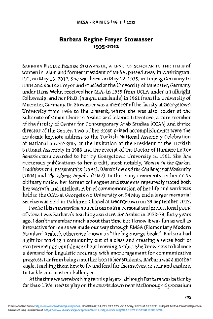 (PDF) Barbara Regine Freyer Stowasser 1935–2012