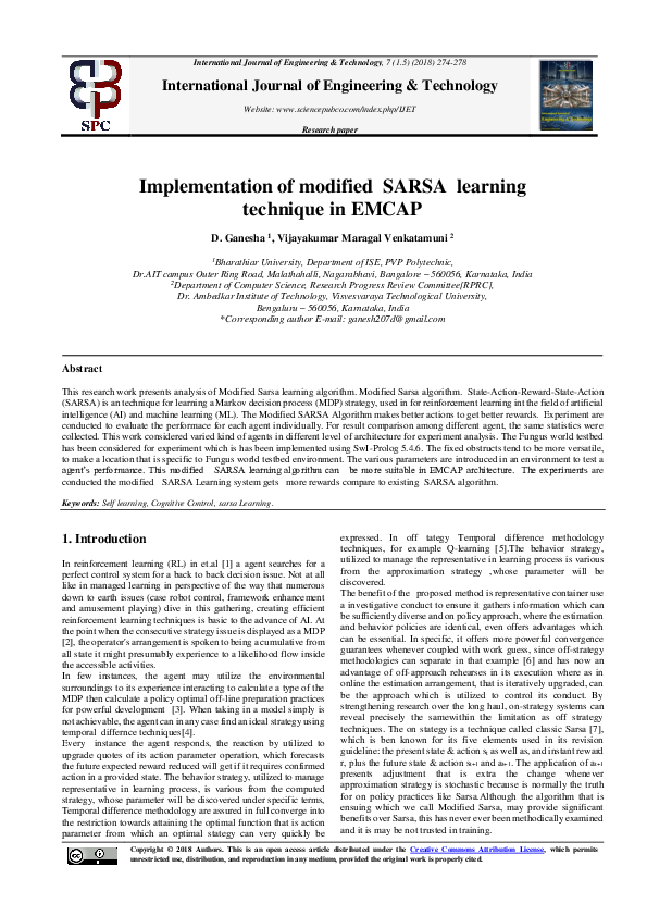 (PDF) Implementation of modified SARSA learning technique in EMCAP