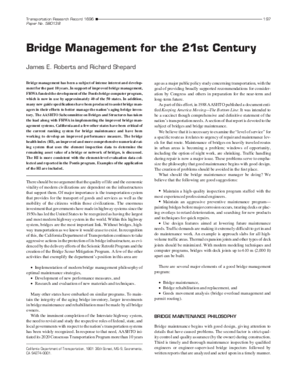 (PDF) Bridge management for the 21st century
