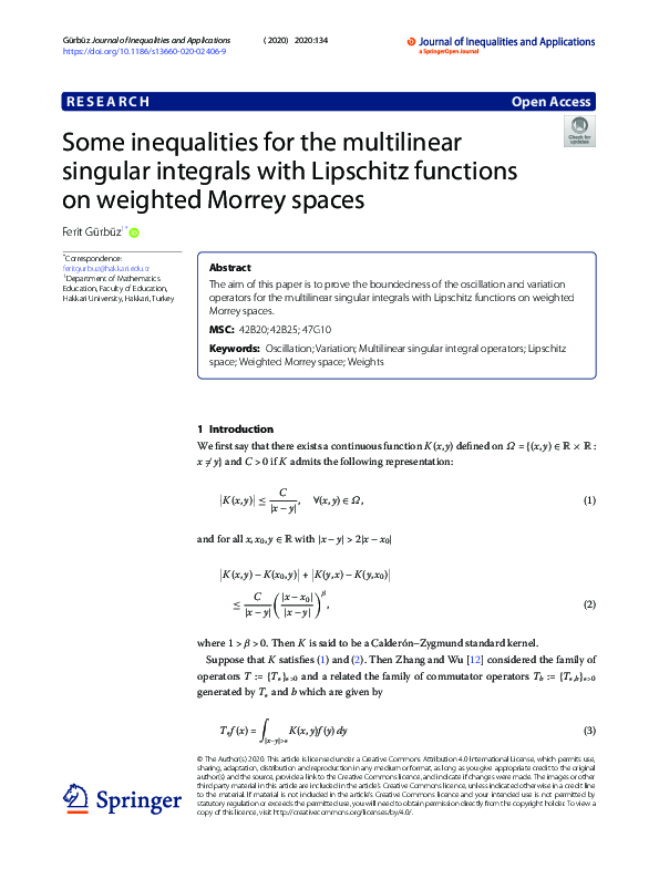 (PDF) Some inequalities for the multilinear singular integrals with Lipschitz functions on ...