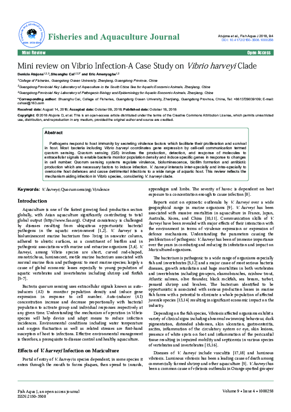 (PDF) Mini review on Vibrio Infection-A Case Study on Vibrio harveyi Clade