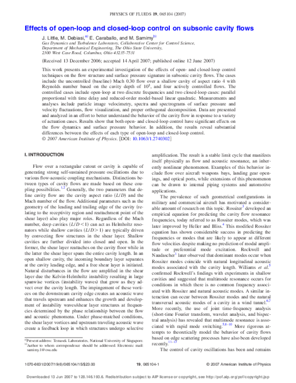 (PDF) Effects of open-loop and closed-loop control on subsonic cavity flows | Edgar Caraballo ...