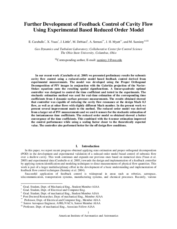 (PDF) Further Development of Feedback Control of Cavity Flow Using Experimental Based Reduced ...