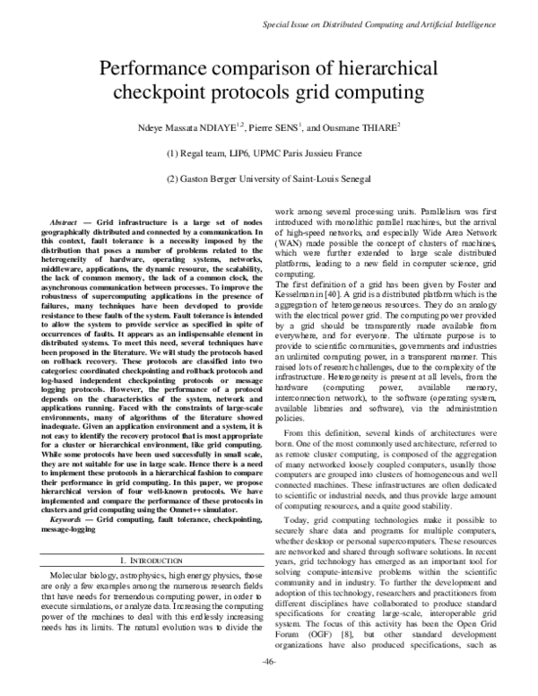 (PDF) Performance comparison of hierarchical checkpoint protocols grid computing | ndiaye ndeye ...