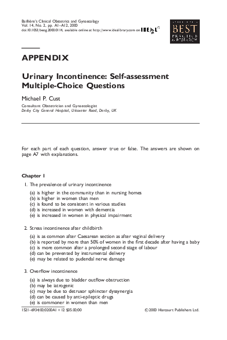 (PDF) APPENDIX: Urinary Incontinence: Self-assessment Multiple-Choice ...