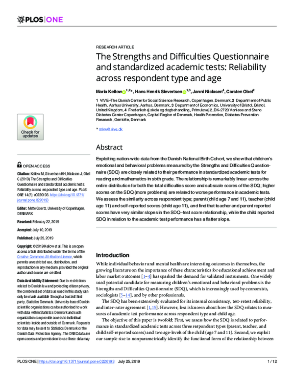 (PDF) The Strengths and Difficulties Questionnaire and standardized ...