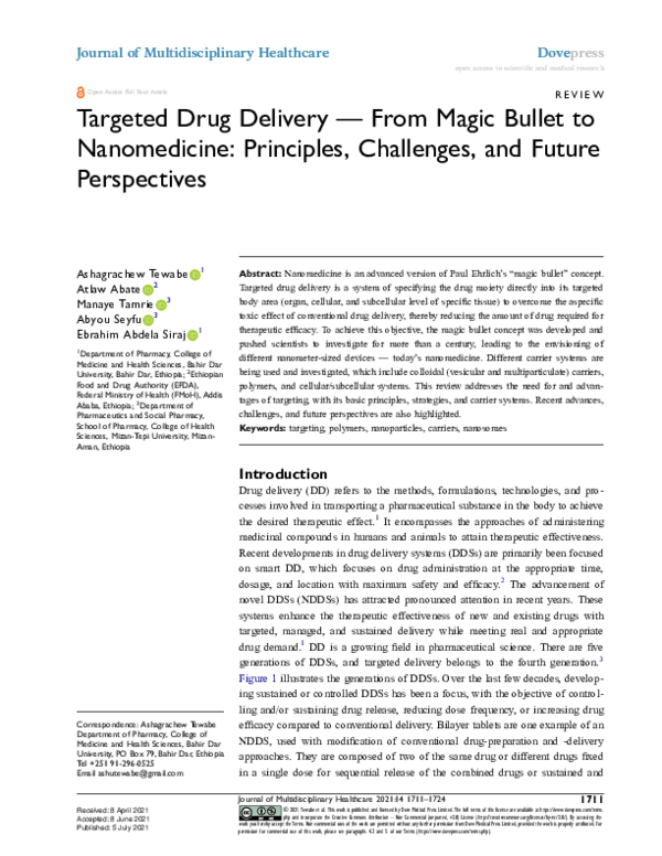 (PDF) Targeted Drug Delivery -From Magic Bullet to Nanomedicine ...