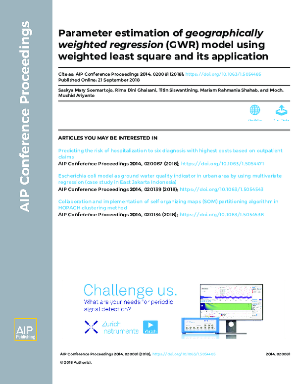 (PDF) Parameter estimation of geographically weighted regression (GWR) model using weighted ...