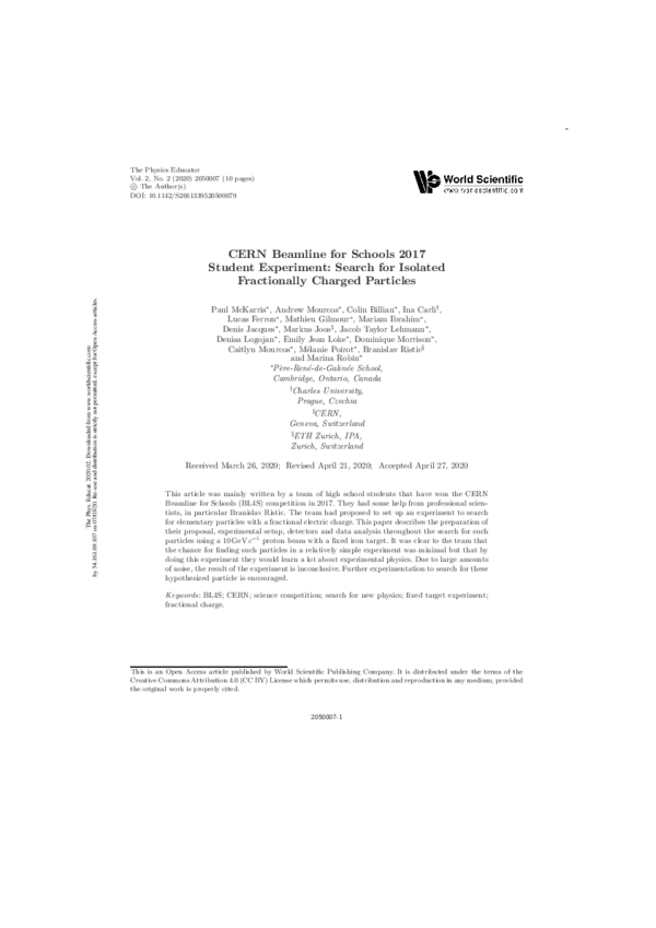 (PDF) CERN Beamline for Schools 2017 Student Experiment: Search for ...