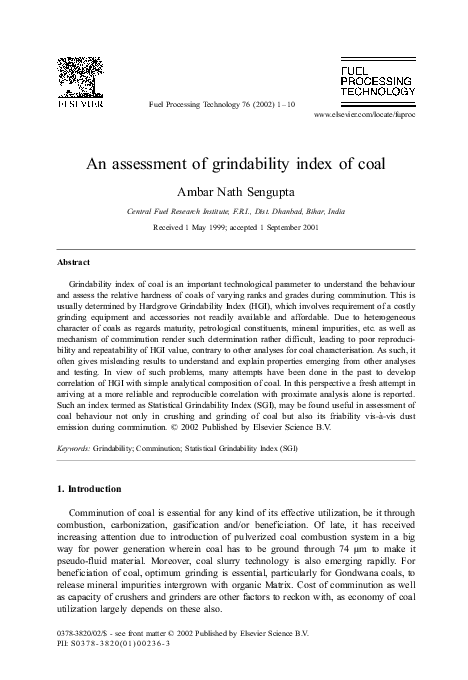 (PDF) An assessment of grindability index of coal