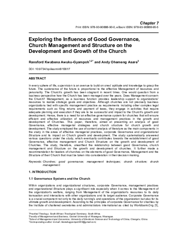 (PDF) Exploring the Influence of Good Governance, Church Management and ...