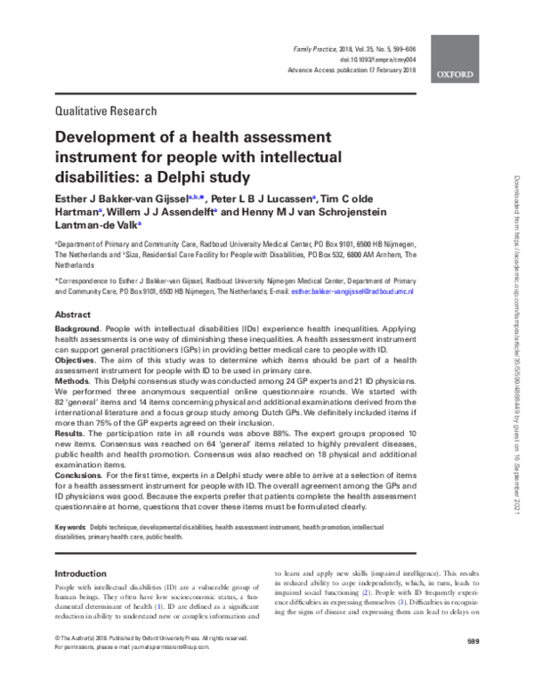 (PDF) Development of a health assessment instrument for people with ...