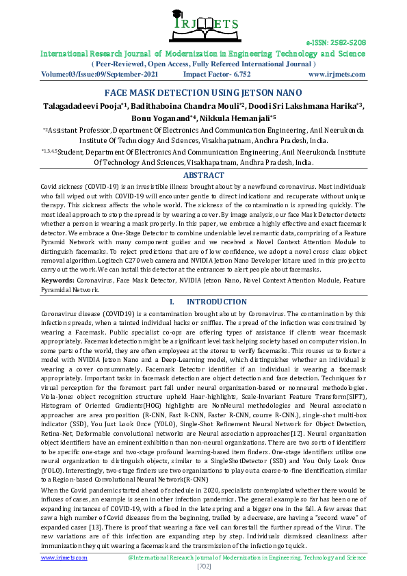 (PDF) FACE MASK DETECTION USING JETSON NANO (PDF) FACE MASK DETECTION USING JETSON NANO