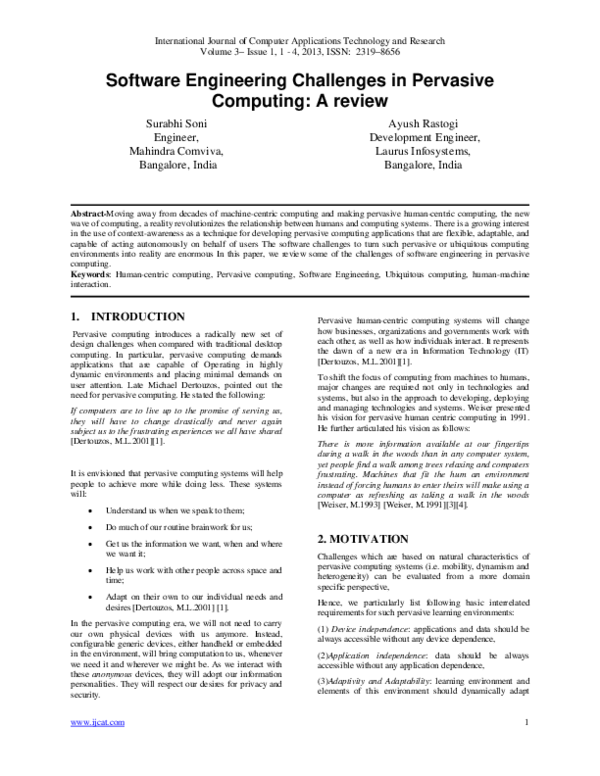 (PDF) Software Engineering Challenges in Pervasive Computing: A review