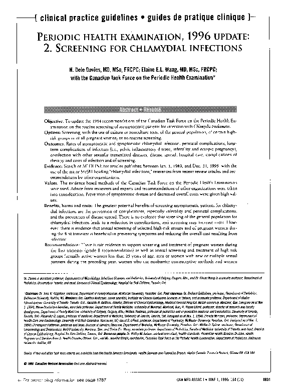 (PDF) Periodic health examination, 1996 update: 2. Screening for ...